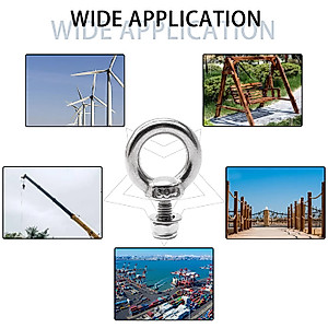 Dianrui 304 Stainless Steel M6 Male Thread Machinery Shoulder Lifting Ring Eye Bolt，Accessories Include Lock Nuts and Lock Washers and Flat Washers Set K1-045-M6-Kit