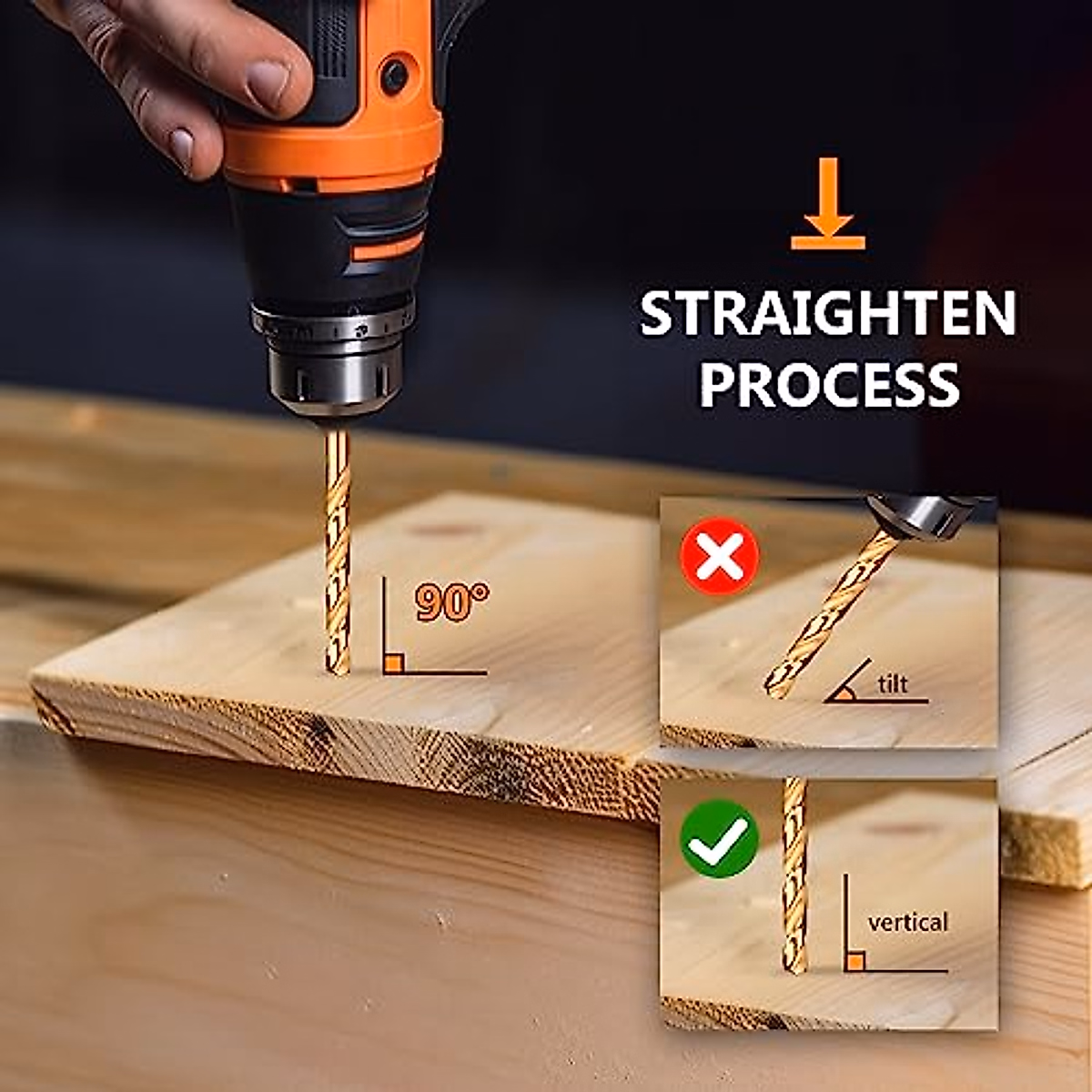 Titanium Drill Bit Set, HSS Twist Drill Bits, Quick Change Drill Bits Set Straight Shank, 135 Degree Metal Drill for General Purpose, 1/16"-1/2" by 11/64" 13 Piece Kit with Storage Case