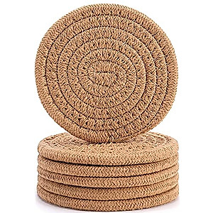 ABenkle 6 Pcs Coasters for Drinks,Super Absorbent Drink Coasters, Stylish Handmade Round Woven Coasters for Coffee Table Tabletop Protection Housewarming Gift Home Decor - 4.3 Inches, Brown