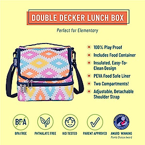 Wildkin Two Compartment Insulated Lunch Bag for Boys & Girls, Perfect for Early Elementary Lunch Box Bag, Ideal Size for Packing Hot or Cold Snacks for School & Travel Lunch Bags (Aztec)