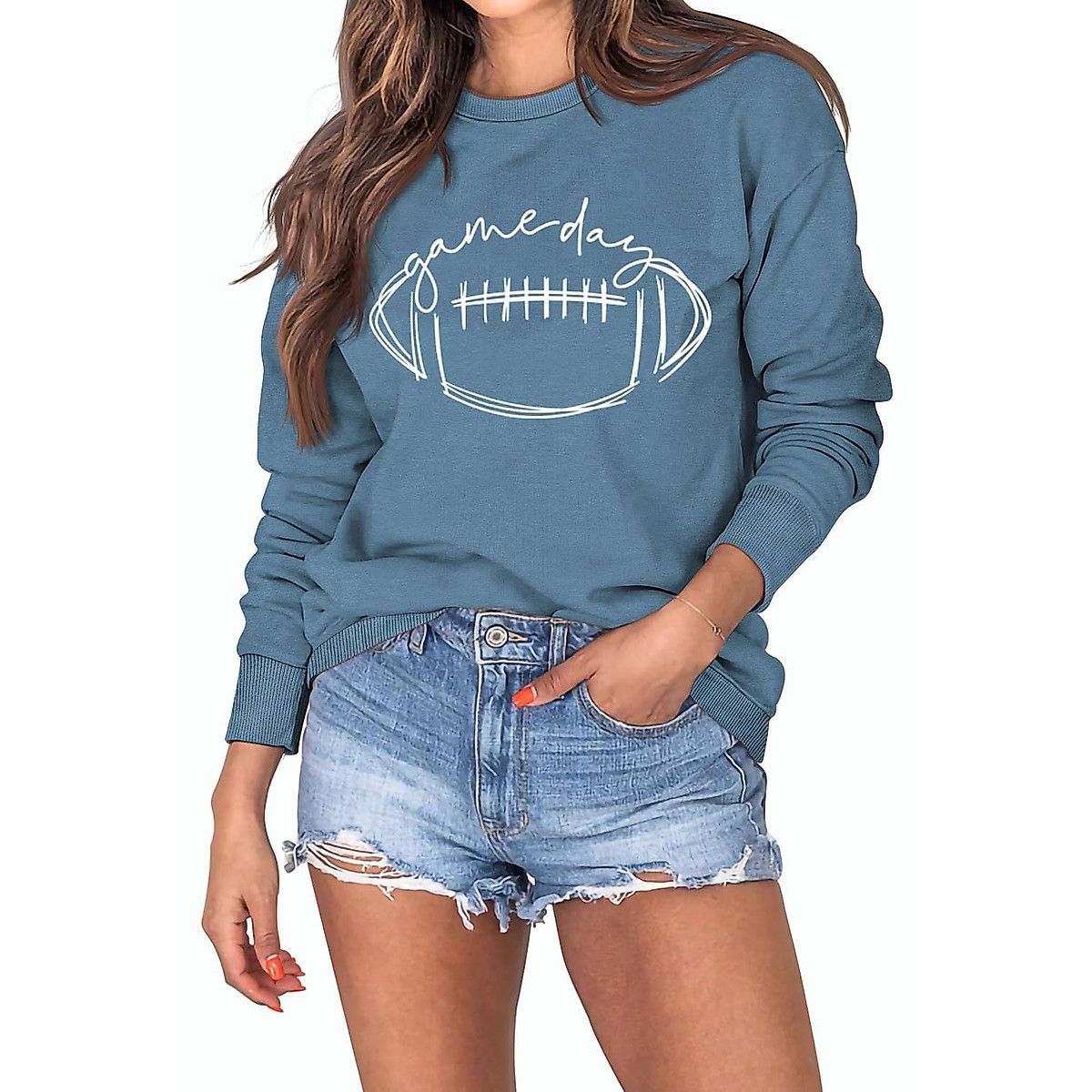 YourTops Women Game Day Sweatshirt Football Game Day Long Sleeve Clothing (US, Alpha, Medium, Regular, Regular, 1-blue)