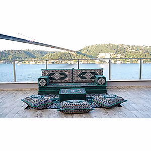 Green Floor Couch Set, Sectional Sofas, Arabic Floor Sofa Set, Yoga Meditation Mat, Futon Sofa Bed, Sofa Covers (Sofa Full Set, 8'' Thickness (20 cm))