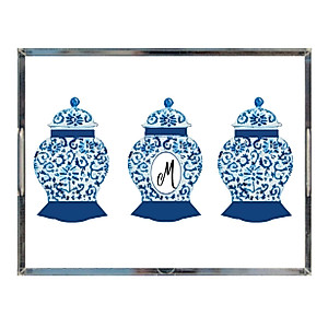 Acrylic Vanity Serving Tray ; Chinoiserie Ginger Jars Jar Acrylic Serving Tray ; Tuscan Acrylic Vanity Tray ; Monogram Vanity Tray ; Decorative Trays for the Kithen and Bathroom