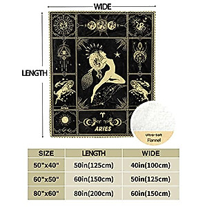 Aries Blanket 12 Horoscope Astrology Bed Blankets Soft Cozy Personalized Flannel Throw Blankets 60"X50"