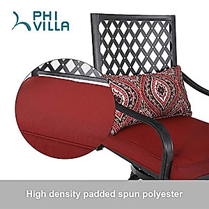 PHI VILLA Patio Swivel Bar Stools Set of 2, Outdoor Bar Height Bistro Dining Chairs, All-Weather Patio Metal Furniture Set with Armrest and Seat Cushion for Garden Backyard Lawn, Red