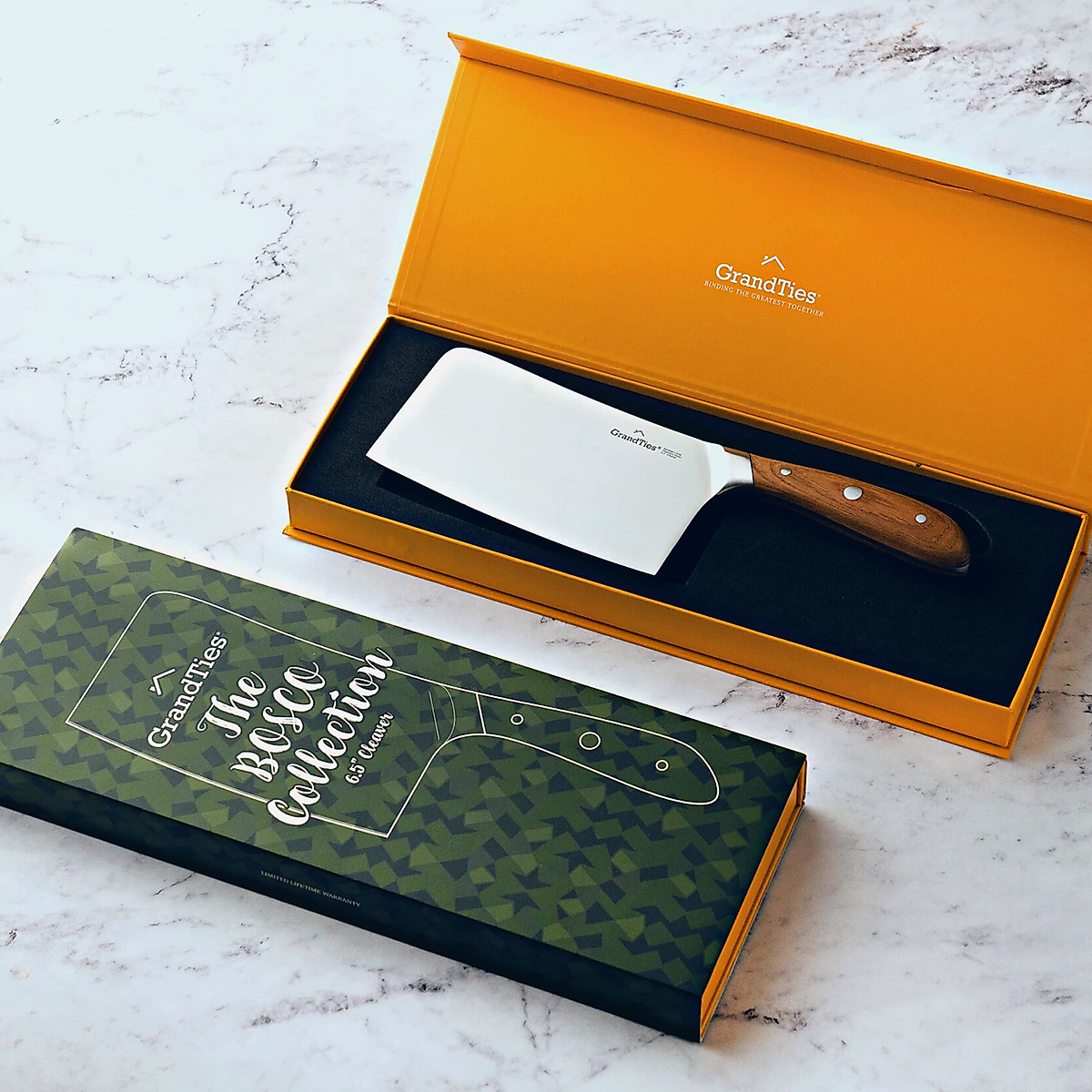 GRANDTIES Meat Cleaver – 6.5” Heavy Duty Butcher Vegetable Bone Knives, Full Tang Sharp High Carbon German Stainless Steel Chopper, Ergonomic Wooden Handle with Gift Box – Bosco Series