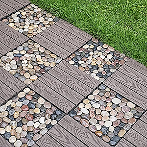 PURE ERA Natural Real Stone Interlocking Floor Deck Tiles Polish Pebble Tile Indoor Outdoor Use 12"x12" (4Pcs, 4 sq. Ft, Polished Mixed Color)- Great Upgrade to Patio Backyard Pathway