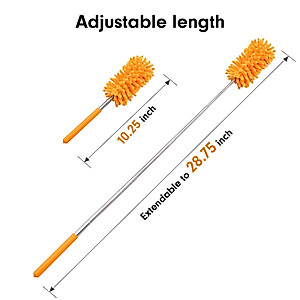 Microfiber Duster for Cleaning, Tukuos Hand Washable Dusters with 2pcs Replaceable Microfiber Head, Extendable Pole, Detachable Cleaning Supplies for Office, Car, Window, Furniture, Ceiling Fan