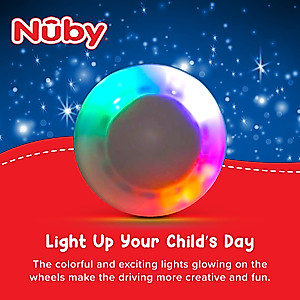 Nuby Twist N Ride Classic Ride on Cars - Riding Toys with Realistic Working Front & Back Lights - Fun Light Up Car Scooter with Music - Toys for 3 Years and Up - Aqua & Red Toy Scooter Car, Large