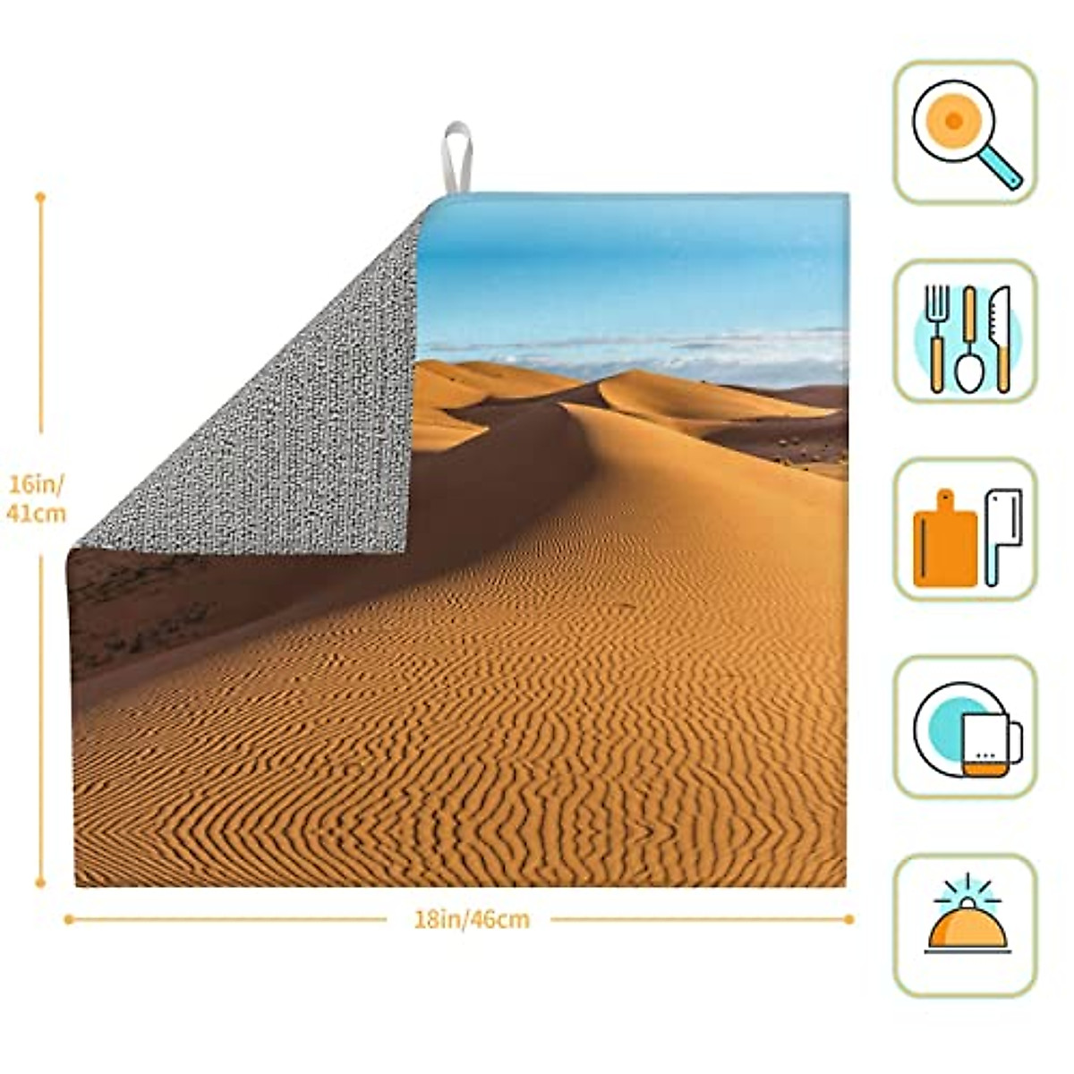 Sand Dunes in The Sahara Desert Printed Drying Mat For Kitchen Ultra Absorbent Microfiber Dishes Drainer Mats Non-Slip Silicone Quick Dry Pad - 18 X 16inch