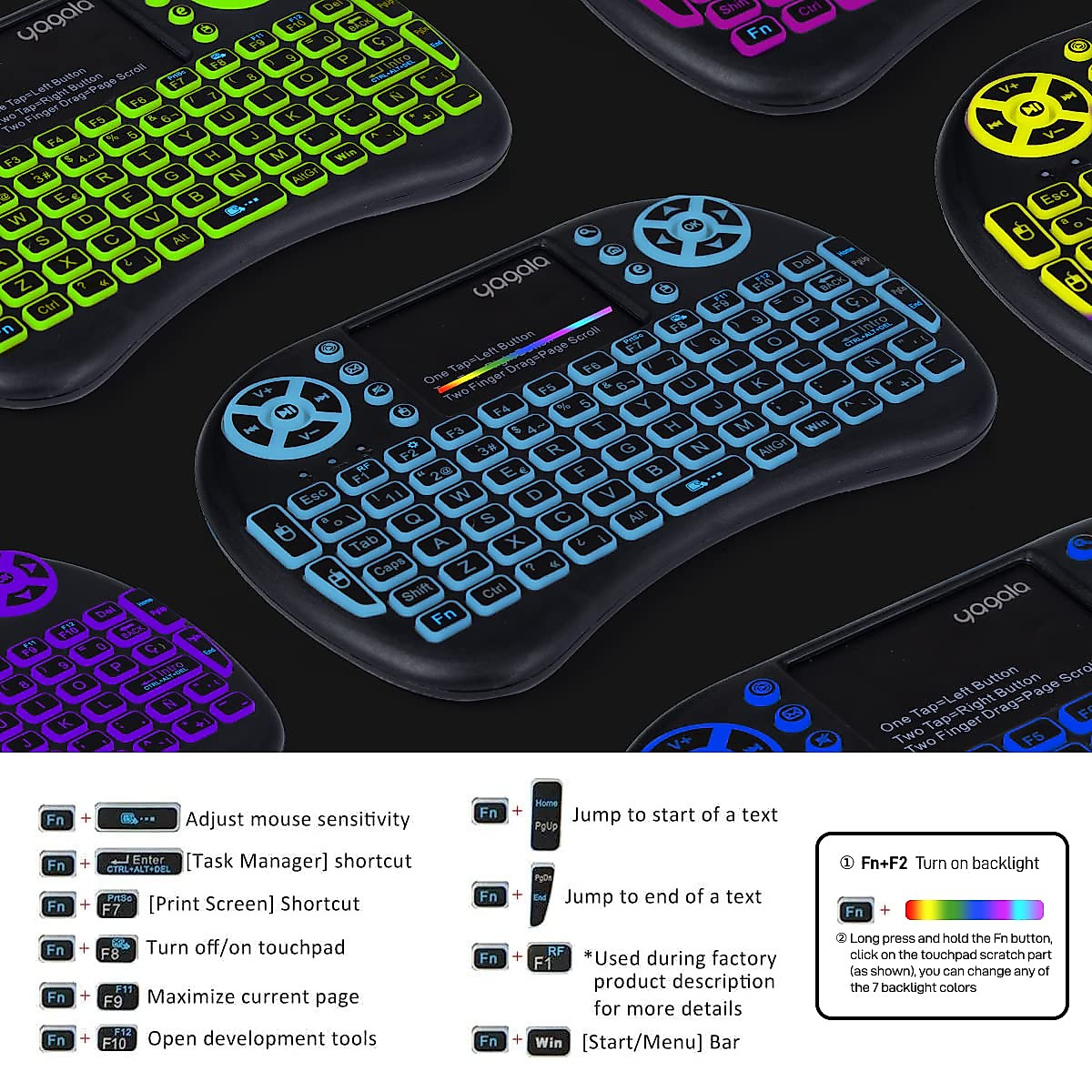 SGH (Updated) 2.4GHz Mini Wireless Keyboard with Touchpad Backlit,QWERTY Handheld Keyboard Combo and Mouse for Android TV Box /Smart TV/PC/Fire/Windows Black
