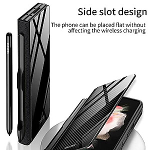 EAXER for Samsung Galaxy Z Fold 3 5G Case, Glass Material W/S Pen Slot Luxury Shockproof Anti-Slip Glossy Glass Flip Phone Case Cover (Checkerboard Brown)