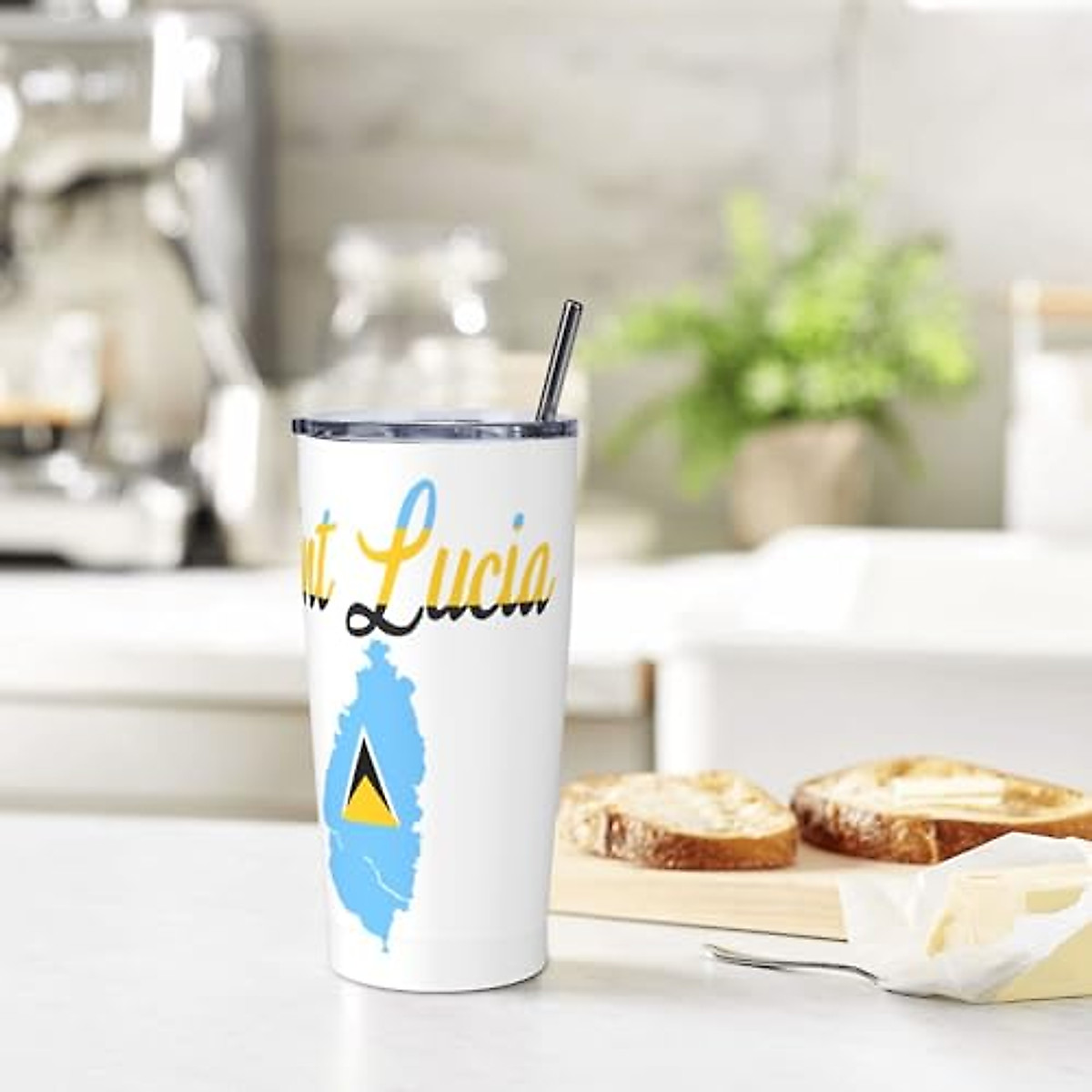 VKKOEWL Saint Lucian Lucia Island Caribbean Stainless Steel Insulated Tumbler 20 Oz Travel Water Bottle Coffee Mug Drink Cup With Lid Straw