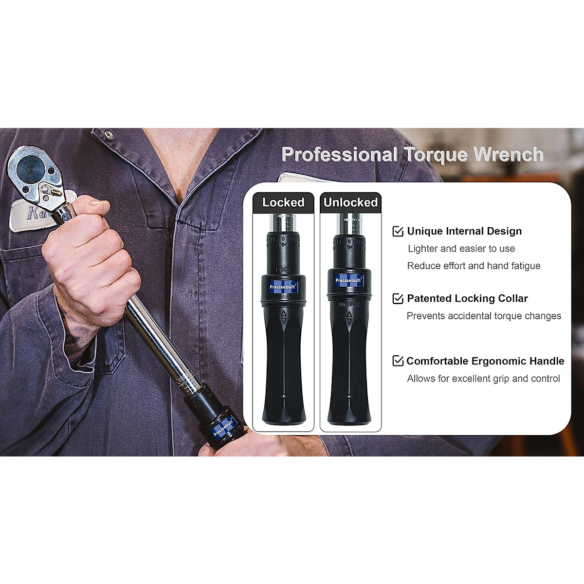 Precisebuilt 1/2" Drive 15-150 ft-lb (30.5-214 Nm) Dual-Direction Click Professional Torque Wrench