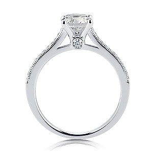 BERRICLE Sterling Silver Solitaire Wedding Engagement Rings 1 Carat Round Cubic Zirconia CZ Promise Ring for Women, Rhodium Plated Size 7