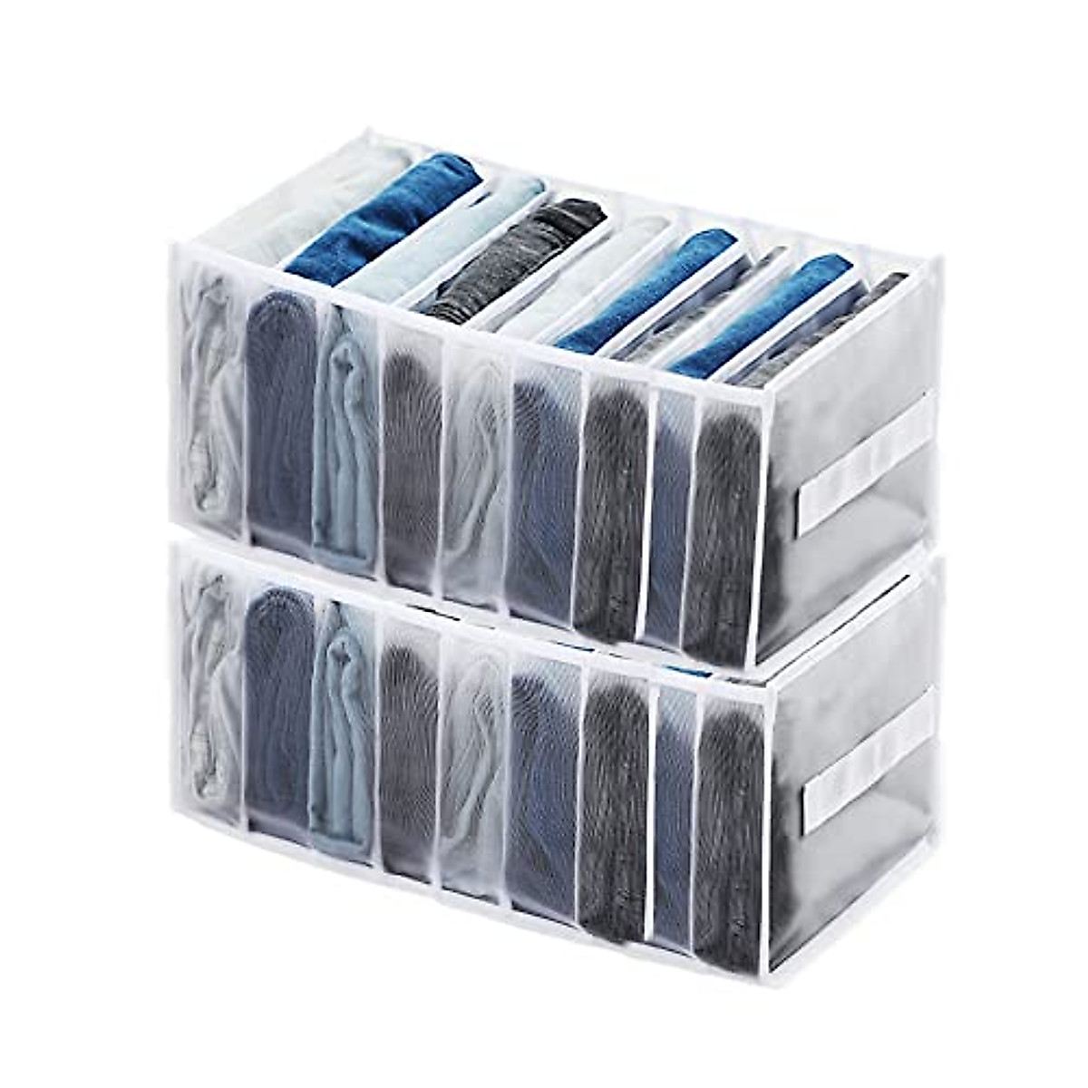 2 Pack Wardrobe Clothes Organizer, 9 Compartment Large Clothes Drawer Organizer Closet Divider with Handle, Widen Thicken Washable Foldable Clothes Storage Box for Jeans Pants Leggings Folded Clothes