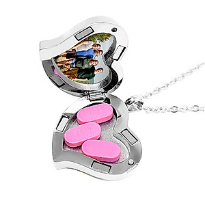 Amour Heart Pill Necklace,Polished Heart Locket with Strong Magnetic Closure,Medication Necklace,Heart Locket Necklace with 26 Inches Chain, No Gemstone