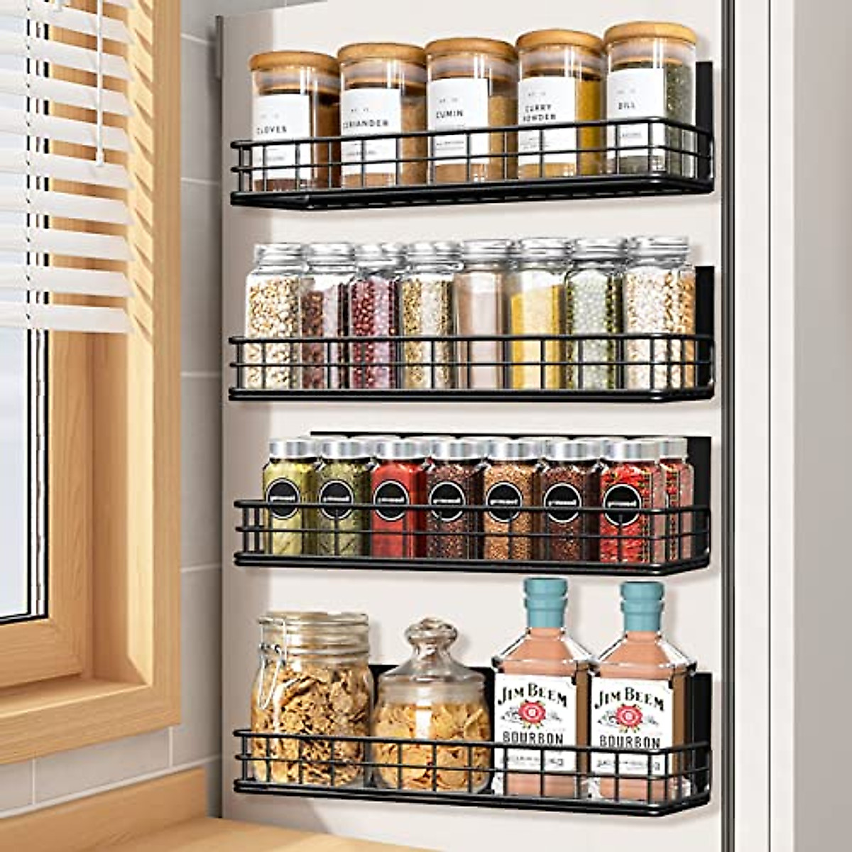 Spaclear Magnetic Spice Rack for Refrigerator, 4 Pack Spice Rack Organizer, Super Strong Magnetic Moveable Metal Kitchen Organization, Spice Rack Wall Mount Seasoning Organizer Rack, Fridge Organizer