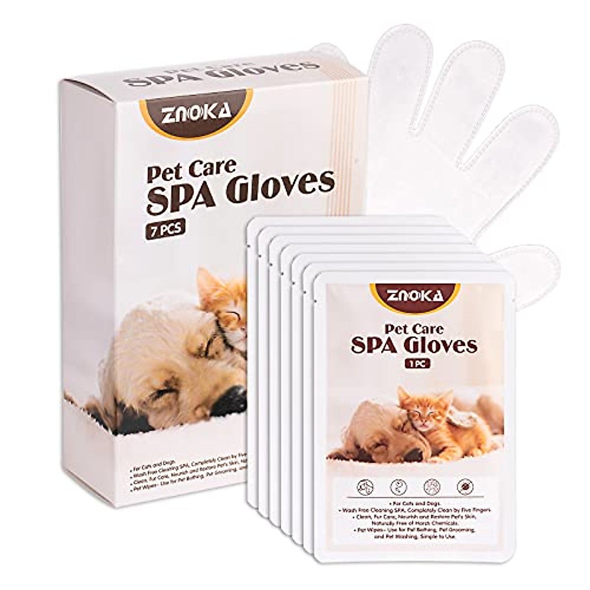 ZNOKA Pet Grooming Glove - Gentle Deshedding Brush Glove - Efficient Pet Hair Remover Mitt - Enhanced Five Finger Design - Perfect for Dog & Cat with Long & Short Fur (7pcs/1-Pack)