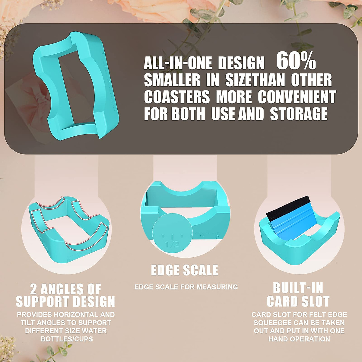 Cup Cradle for Crafting Supplies with Felt Edge Squeegee and Tape Measure Silicone Cup Cradle Built-in Slot for Applying Vinyl Decals Anti-Skidding Supports Tumbler Cradle for Epoxy