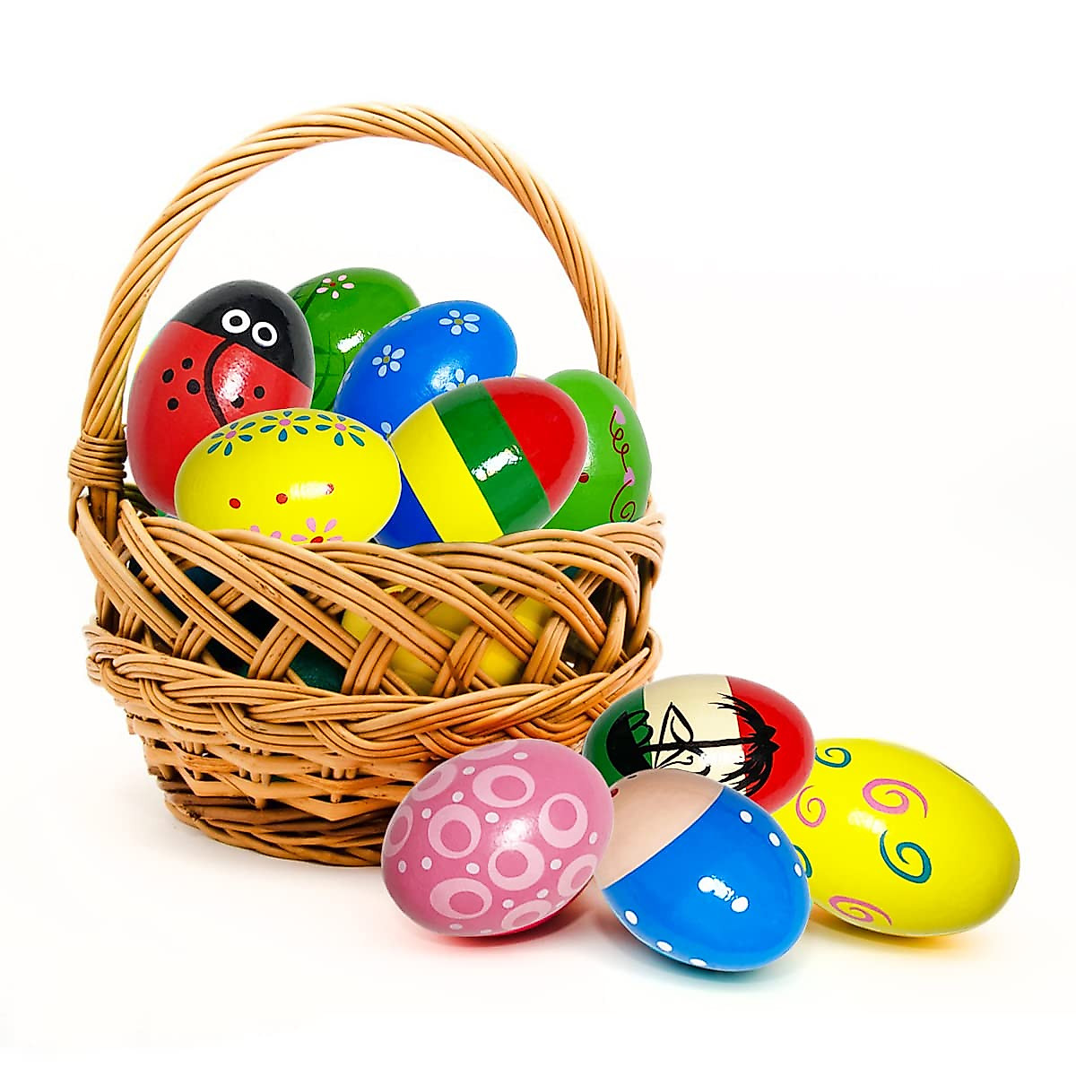 JoFAN 12 Pack Wooden Percussion Musical Shake Eggs Easter Egg Shakers for Kids Boys Girls Toddlers Easter Basket Stuffers Gifts