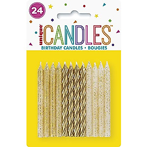 Dazzling Glitter & Gold Spiral Birthday Candles - 24ct Assorted Pack - Premium Quality, Long-Lasting & Elegant Design - Ideal for All Occasions
