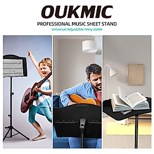 OUKMIC Music Stand, Folding Sheet Music Stand with Carrying Bag, Portable and Lightweight Music Book Stand with Instrument Book Clip & Page Holder for Performence, Guitar, Ukulele, Violin Players