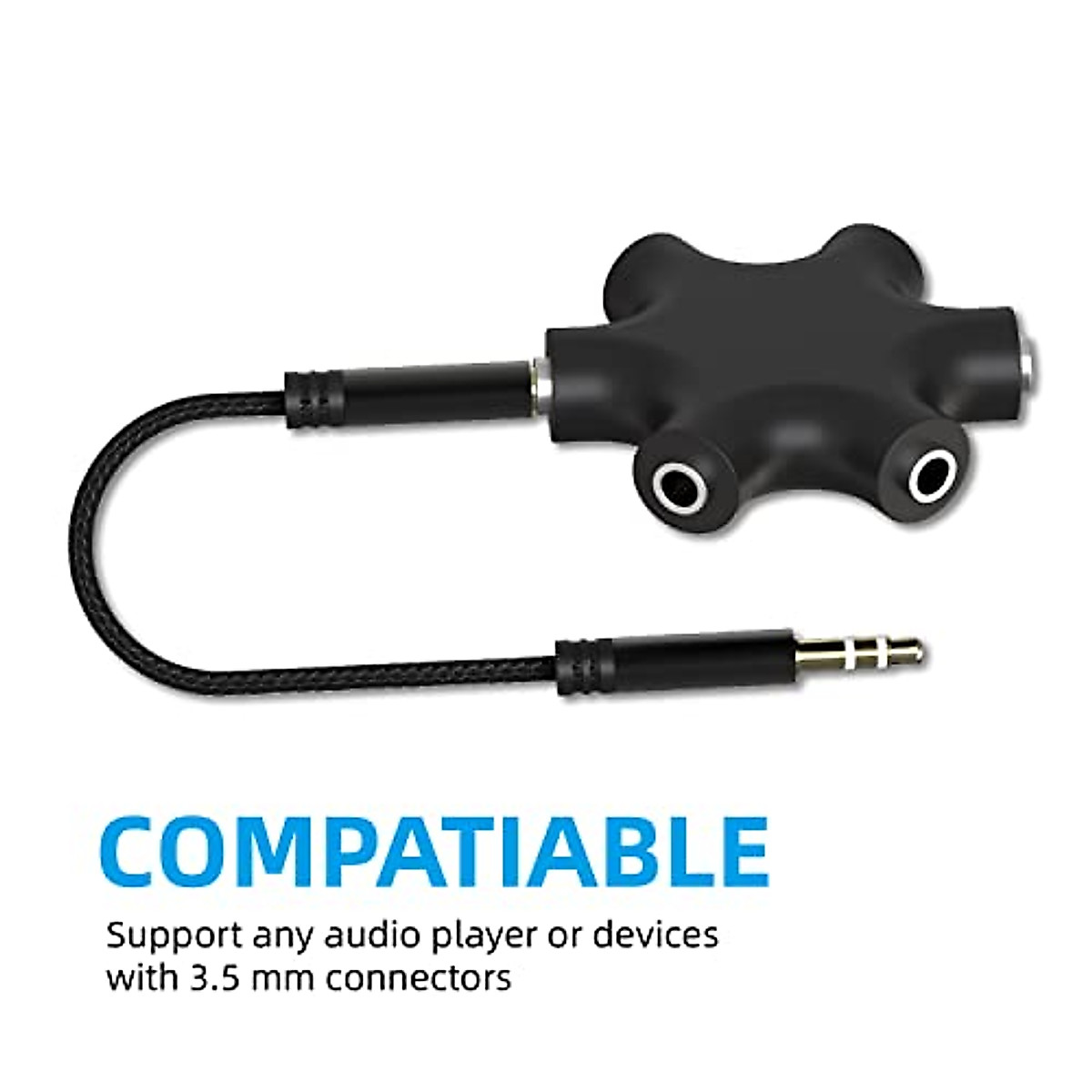 EBEETECH 3.5mm Multi Headphone Audio Splitter 5-Jack Female Connector Adapter with 3.5mm Stereo Cable 20cm & 100cm, 3-in-1Pack