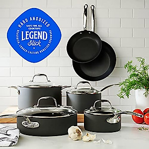 Legend Slick 10 pc Hard Anodized Nonstick Cookware - Next Gen Hard Anodized Aluminum & Steel Chef Grade Pots and Pans Set for Home - PFOA Free, Non-Toxic Non-Stick Surface - Oven & Dishwasher Safe