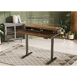 Claiks Standing Desk with Tambour, Electric Standing Desk Adjustable Height, Adjustable Standing Desk with Storage Shelves, 48 Inch Walnut