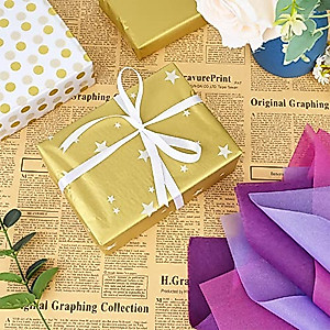 60 Sheets, 28 * 20 inches, Purple Metallic Gold Tissue Paper for Gift Wrapping, Star Polka Dots Patterned Tissue Paper for Gift Bags for Birthday, Eid al-Fitr, Hanukkah, Christmas, Wedding DIY Craft