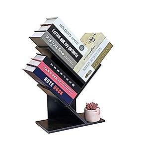 Lydia88 Tree Bookshelf，2-Layer Floor Standing Bookshelf，The Desktop Bookshelf Can Hold Books，Magazines, CDs and Photo Albums，Desktop Organizer，Office Storage Rack Real Wooden Bookshelf，Black