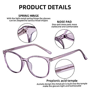 FONHCOO Blue Light Blocking Glasses Fashion Round TR90 Frame Transparent Eyewear Anti UV Blu-Ray Computer Glasses for Women Men (Purple)