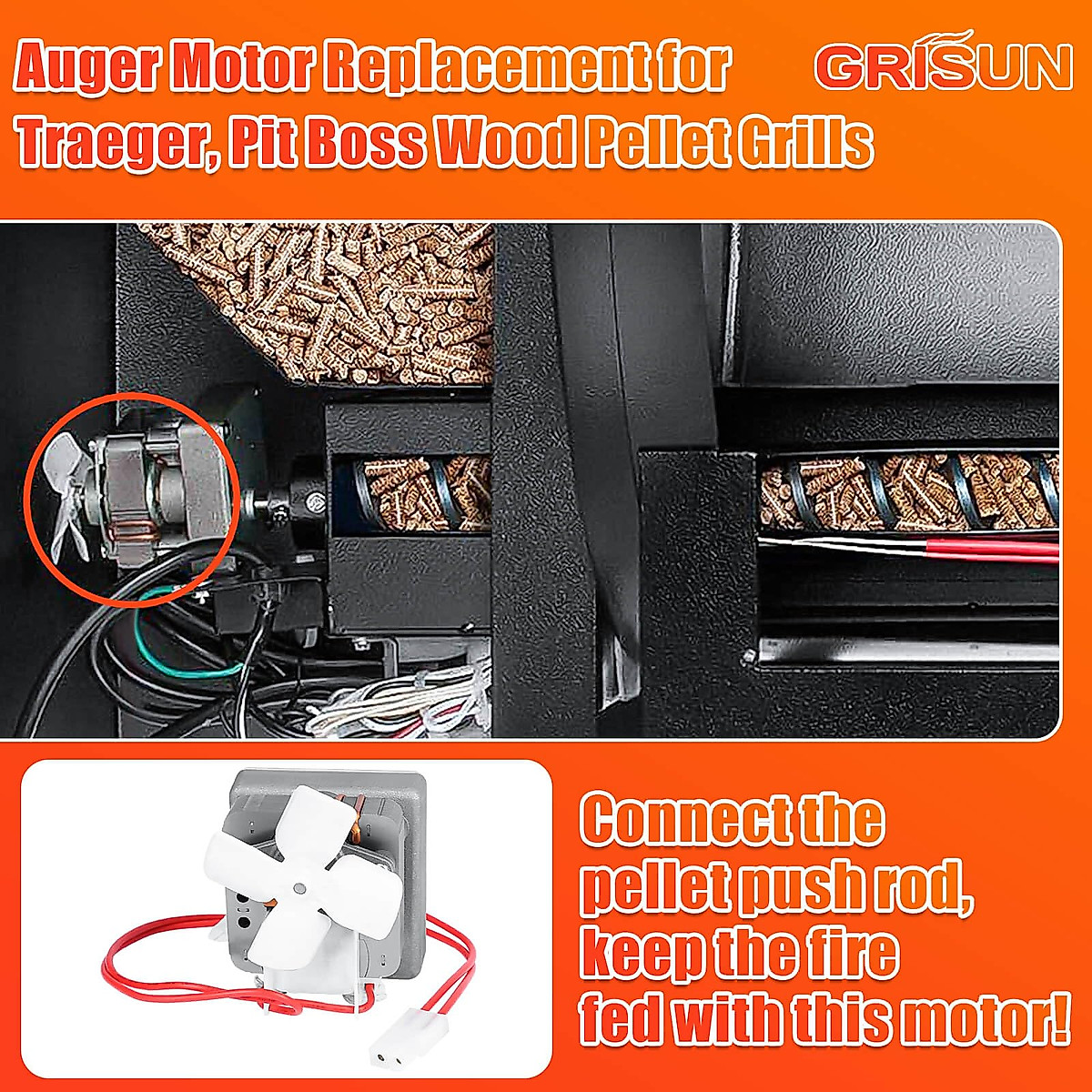 Upgraded Auger Motor Replacement for Traeger, Pit Boss Wood Pellet Grills, Pellet Grill Replacement Parts, Auger Drive Motor Kit for Camp Chef and Z Grills, 2.0 RPM, 110V, 60Hz, 2 Pole
