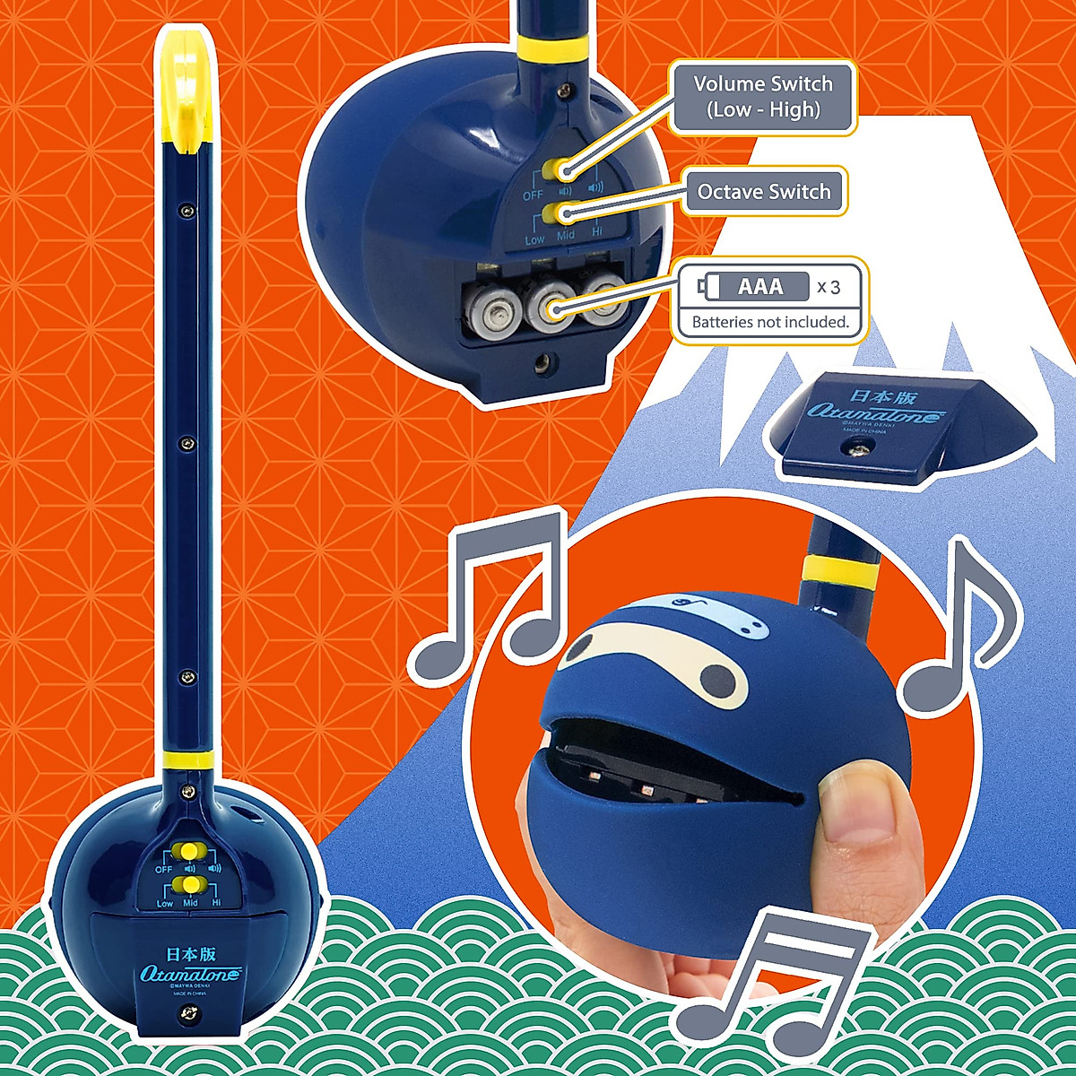 Otamatone Classic Ninja [Officially Licensed] Japanese Character Electronic Musical Instrument Portable Synthesizer from Japan Maywa Denki for Children Kids and Adults Gift