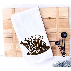 Handmade Funny Kitchen Towel - Let's Get Basted Funny Hand Towel for Thanksgiving, Holidays - 28x28 Inch Perfect for Chef Hostess Housewarming Christmas Mother's Day Birthday Gift (Lets Get Basted)