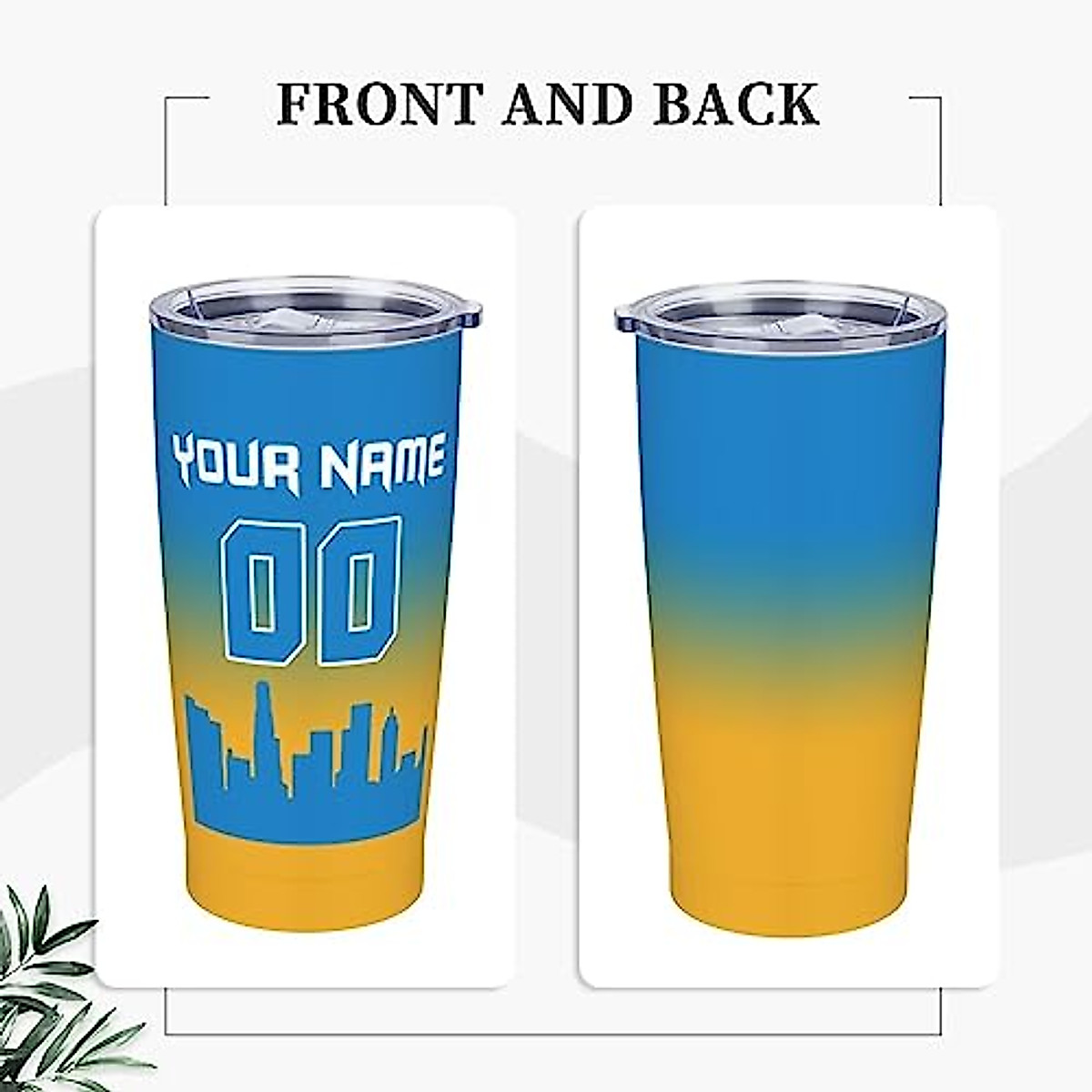 Custom Football Travel Coffee Mug - Personalized Stainless Steel Insulated Coffee Tumbler with Lid Straw Coffee Mug Fits in Car Cup Holder Sports Fan Gifts for Men Women, 20oz