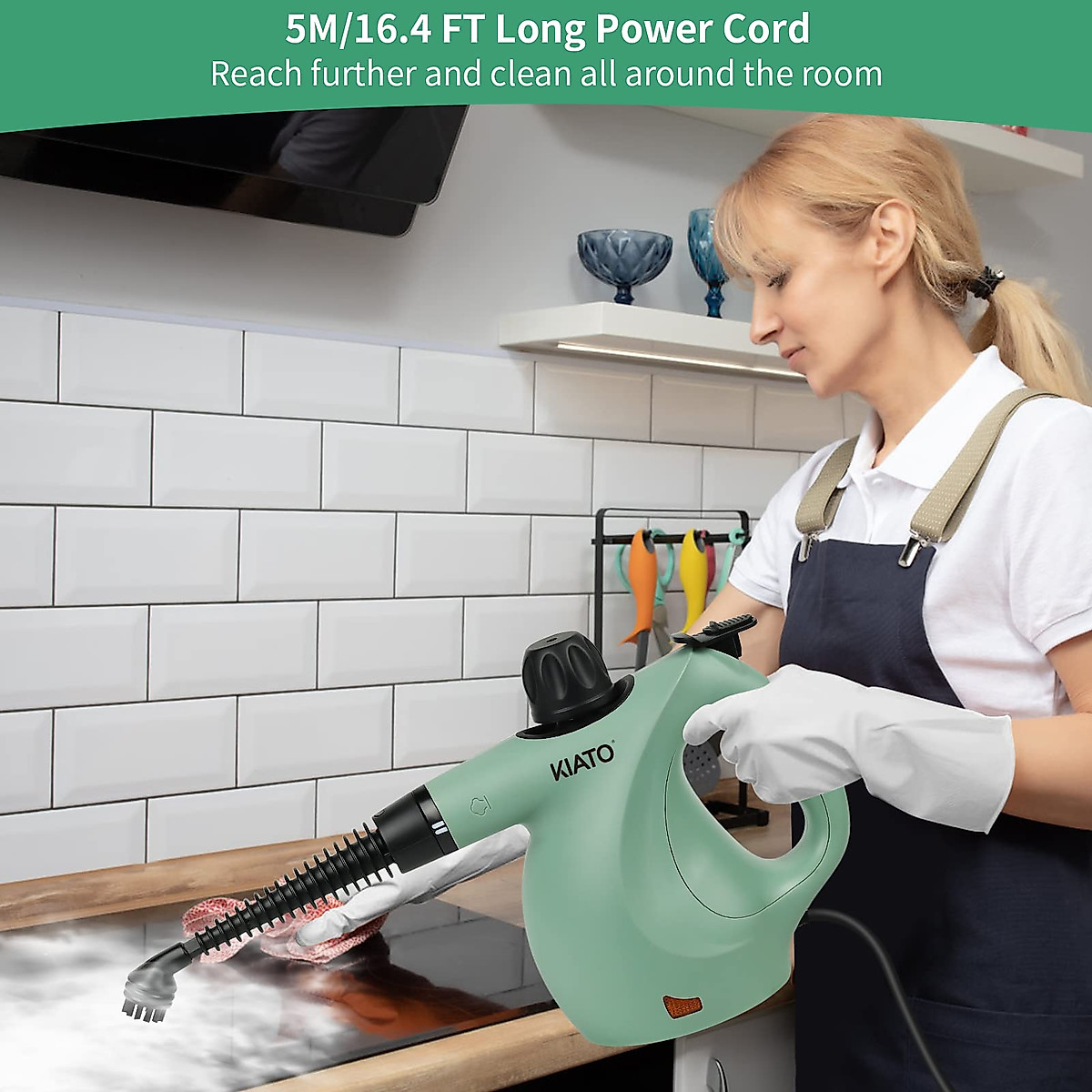 Kiato Handheld Steam Cleaner, 10 in 1 Hand Held Steamer for Cleaning, Portable Pressurized Steamer for Home Use, Bathroom, Mini Steam Cleaners for Upholstery Furniture Sofa Couch Floor Tile Grout Car