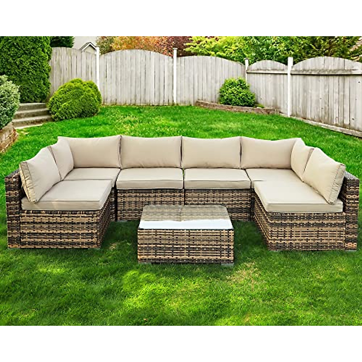 LEISU 7 Pieces Outdoor Sectional Furniture Set All-Weather Patio Sectional Sofa 7-Piece Conversation Set with Cushions (7 Pieces)