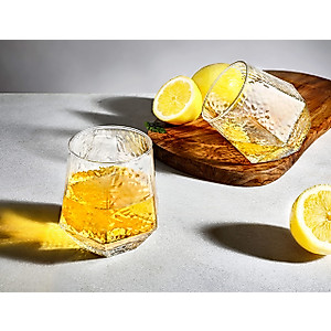 Diamond Glasses - Stemless Wine Glass Set of 6 - Geometric Tilting Design - Rolling Whiskey Glasses - Stem Less Anti Rocking Cup Diamonds Shaped - Tilted Glassware Drinking Tumblers for Wiskey/Wine