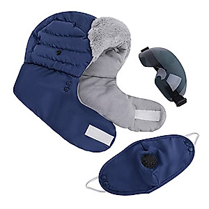 Men Women Balaclava with Glasses Mask, Cold Weather Windproof Ski Hat Camping Full Hooded Cap Snowboard Hunting Trapper Hat Cycling Bike Ushanka Russian Hat Navy