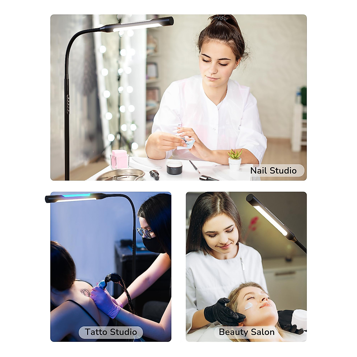 ULG 【Upgrade】 Double Side LED Floor Lamp, Tall 360° Adjustable Gooseneck Standing Reading Lamp for Bedroom, RGB & Dimmable Bright Task Light with 3000K-6500K Color Temps, Eyelash LED Floor Light