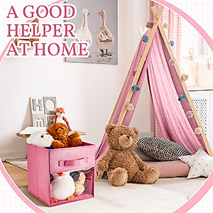 Marsui 12 Pcs Clear Storage Bins Collapsible Cube Storage Bin with Window Daycare Storage Organizer Bins Fabric Storage Bins for Kid Room Nursery Playroom(Blue, Purple, Rose, Pink,Solid)