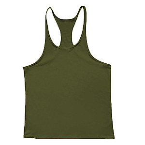 YAKER Men's Fitness Gym Tank Top Singlet Bodybuilding Stringers Sleeveless Muscle Shirt (L, Army Green)