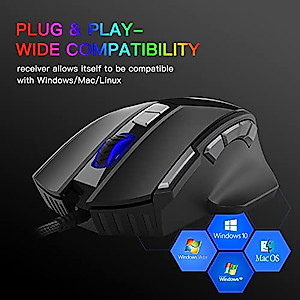 Ruiqas Wired Mouse 10 Buttons Optical Gaming Mouse with RGB Light 1000/1600/ 2400/ 3200DPI Weight Tuning for PC Computer Laptop