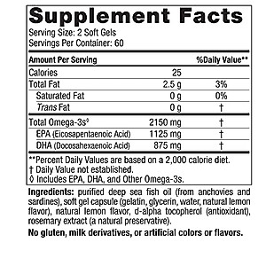 Nordic Naturals Ultimate Omega 2X, Lemon Flavor - 120 Soft Gels - 2150 mg Omega-3 - High-Potency Omega-3 Fish Oil with EPA & DHA - Promotes Brain & Heart Health - Non-GMO - 60 Servings