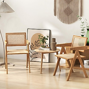 Giantex Boho Cane Dining Chairs Set of 2, Max Load 330 Lbs, Wooden Dining Chairs, Bamboo Accent Armchair for Living Room, Dining Room, Natural