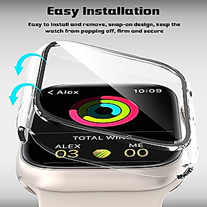 2 Pack Hard PC Case for Apple Watch Series 9 Series 8/7 45mm Screen Protector, EWUONU Tempered Glass Film Hard Bumper Anti-Scratch HD Ultra-Thin Protective Cover for iWatch Series 9/8/7 45mm, Clear