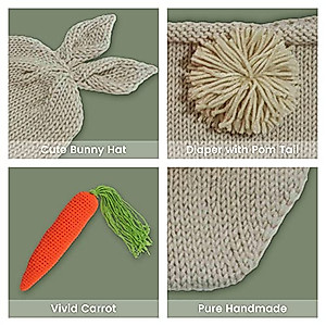 Newborn Photography Props Rabbit Outfit Baby Photoshoot Props Outfits Bunny Crochet Costume Baby Photo Prop Rabbit Hat Diaper Carrot Set 0-6 Months Baby Bunny Photo Prop for Easter Gift(Rabbit Outfit)