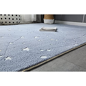 Gefosin Luminous Area Rug Glow in The Dark for Bedroom Living Room, Unique Soft Washable Modern Indoor Rugs for Children Dorm Home Decor, Blue Galaxy 6.6x6.6 Feet